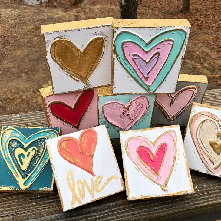 3x3 Heart Valentine handmade textured wood block – Copper Lane Gifts ...